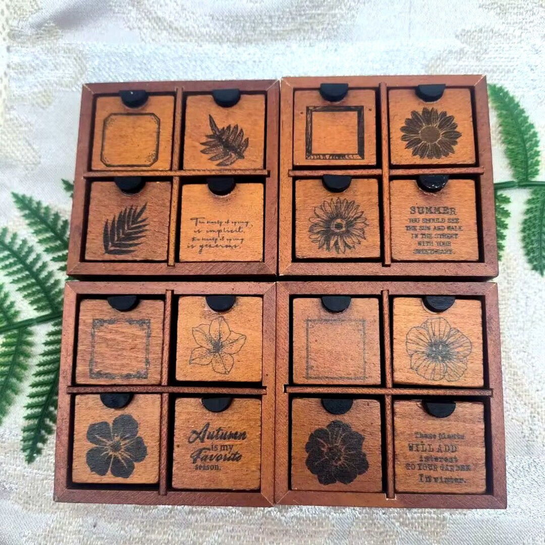 Floral Drawer Stamps Vintage Flowers Wood Rubber Stamps Set for Card ...