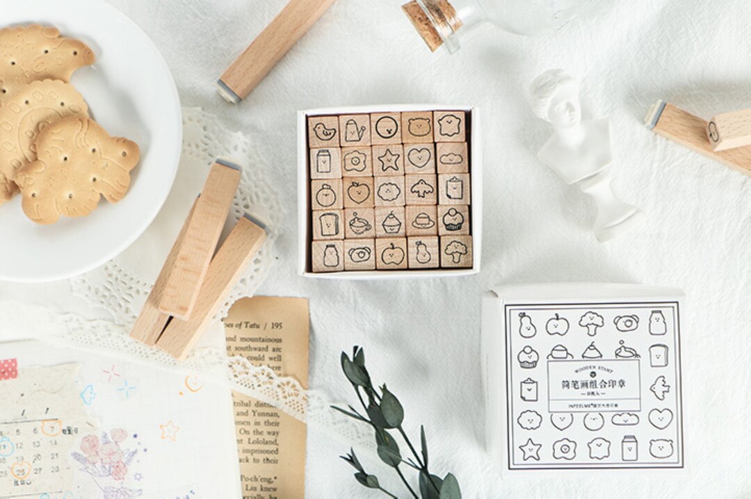 25PCS Diary Stamps Wooden Rubber Stamp Set Fruit Food - Etsy