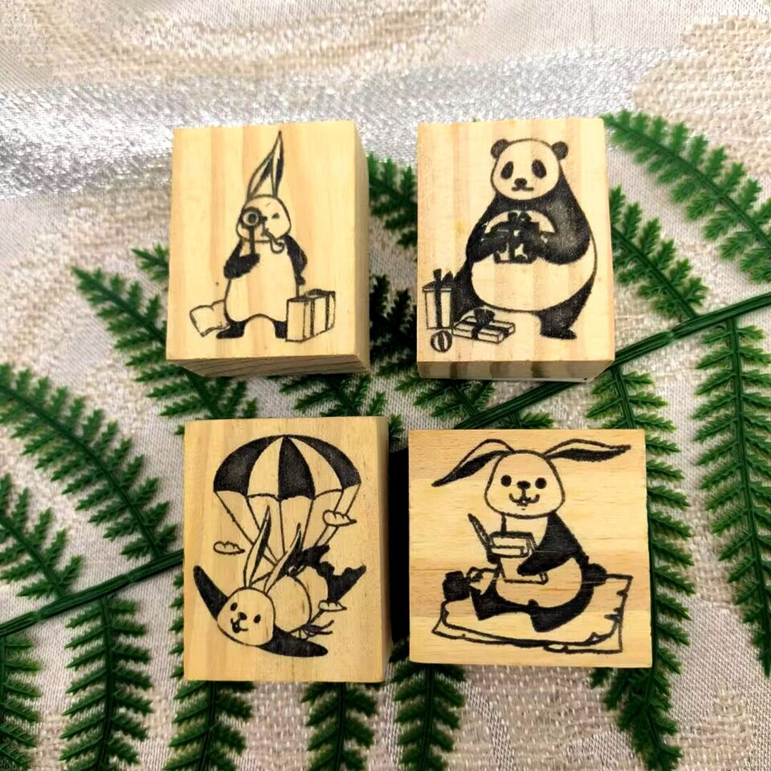Animals Wood Rubber Stamp Panda Rabbit Bunny Stamp Diary Card - Etsy