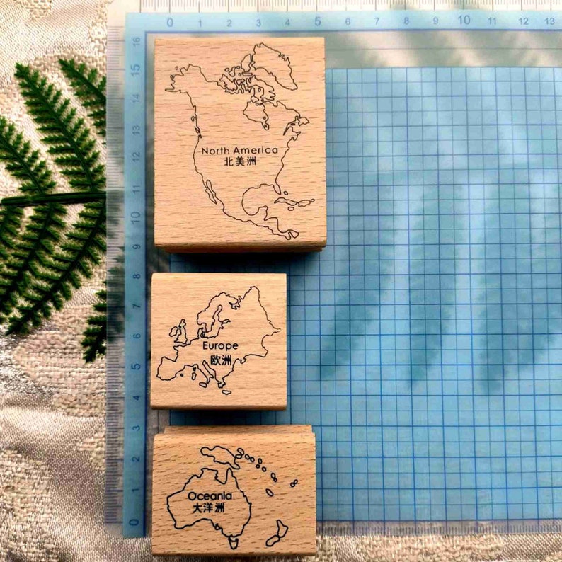 World Continent Map Wood Rubber Stamps: Scrapbooking DIY Set ...