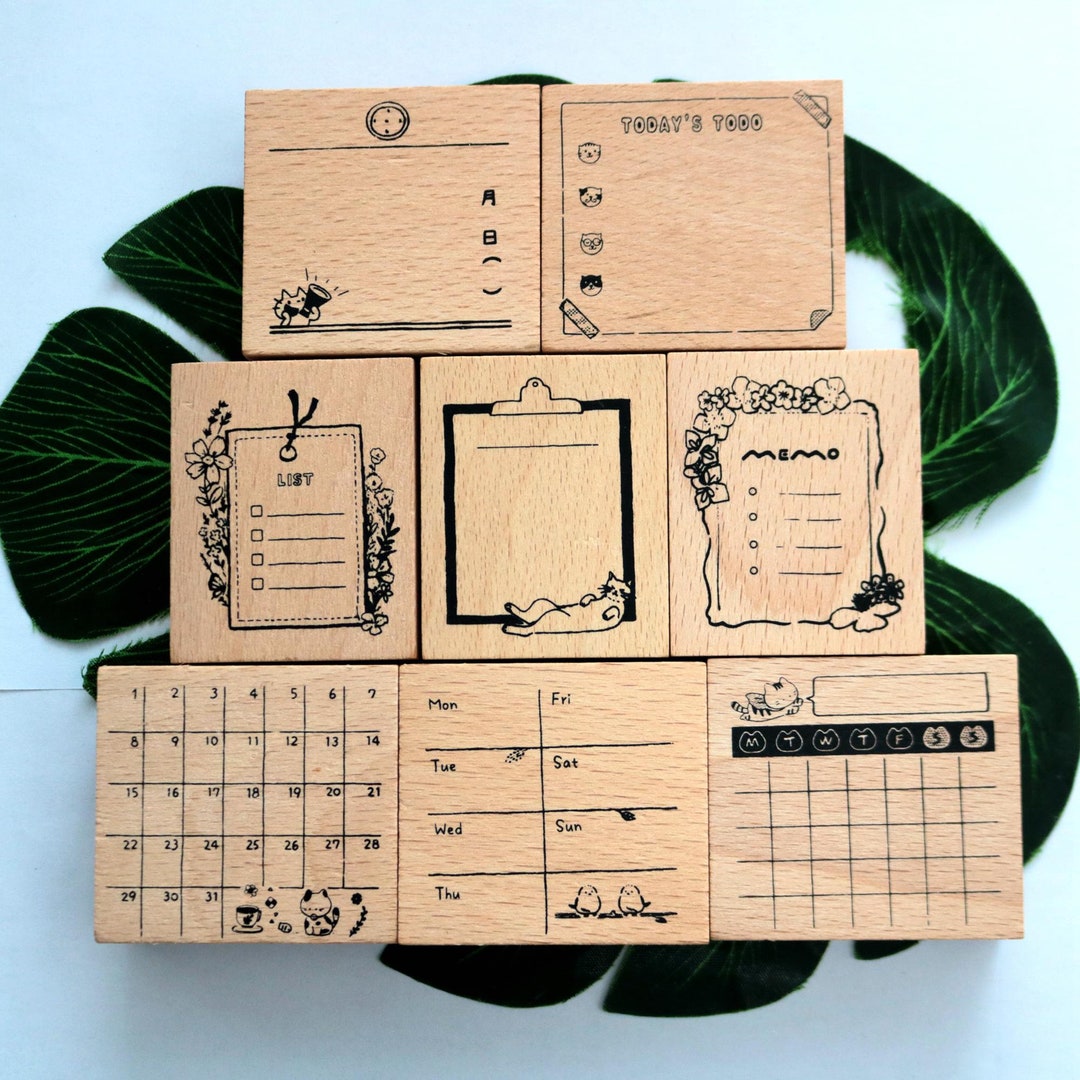 Schedule Planner Wood Rubber Stamp Message List Month Date Stamp Card ...