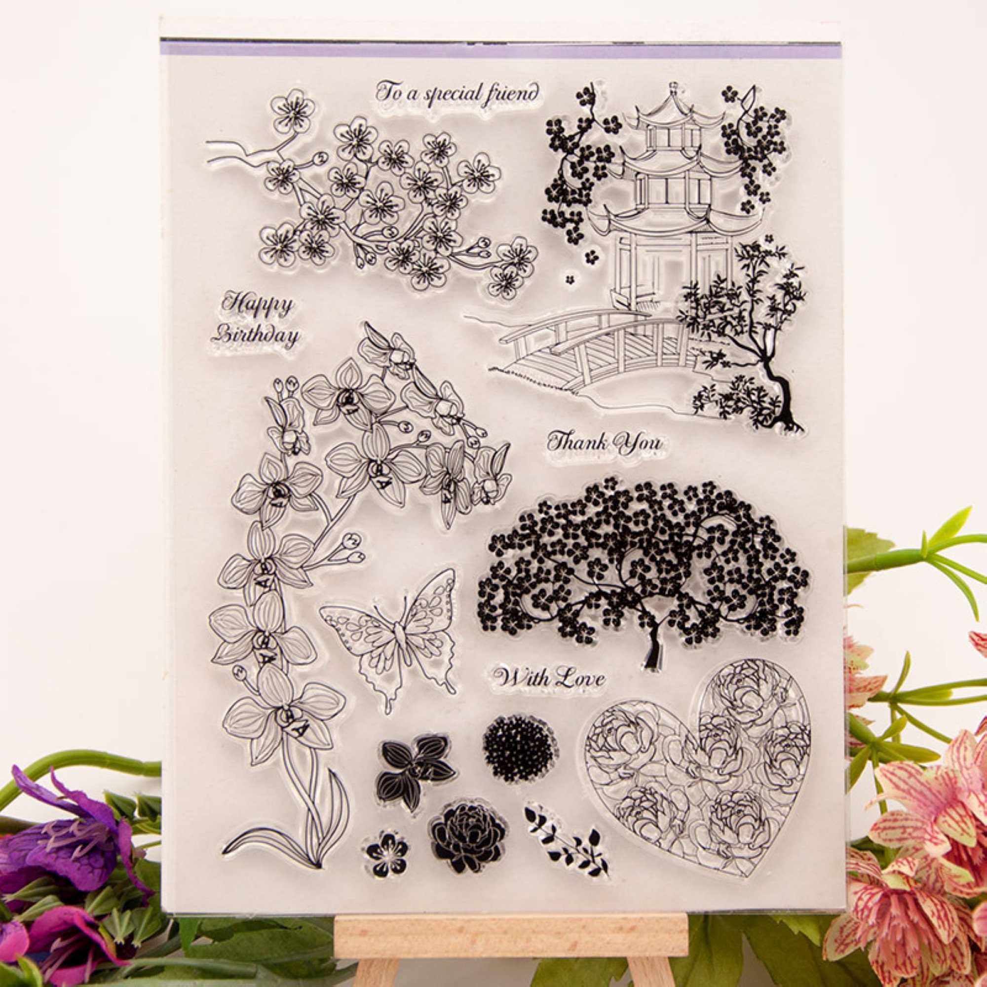 Clear Floral Stamp Set Best Wishes Stamp. Chery Blossoms - Etsy