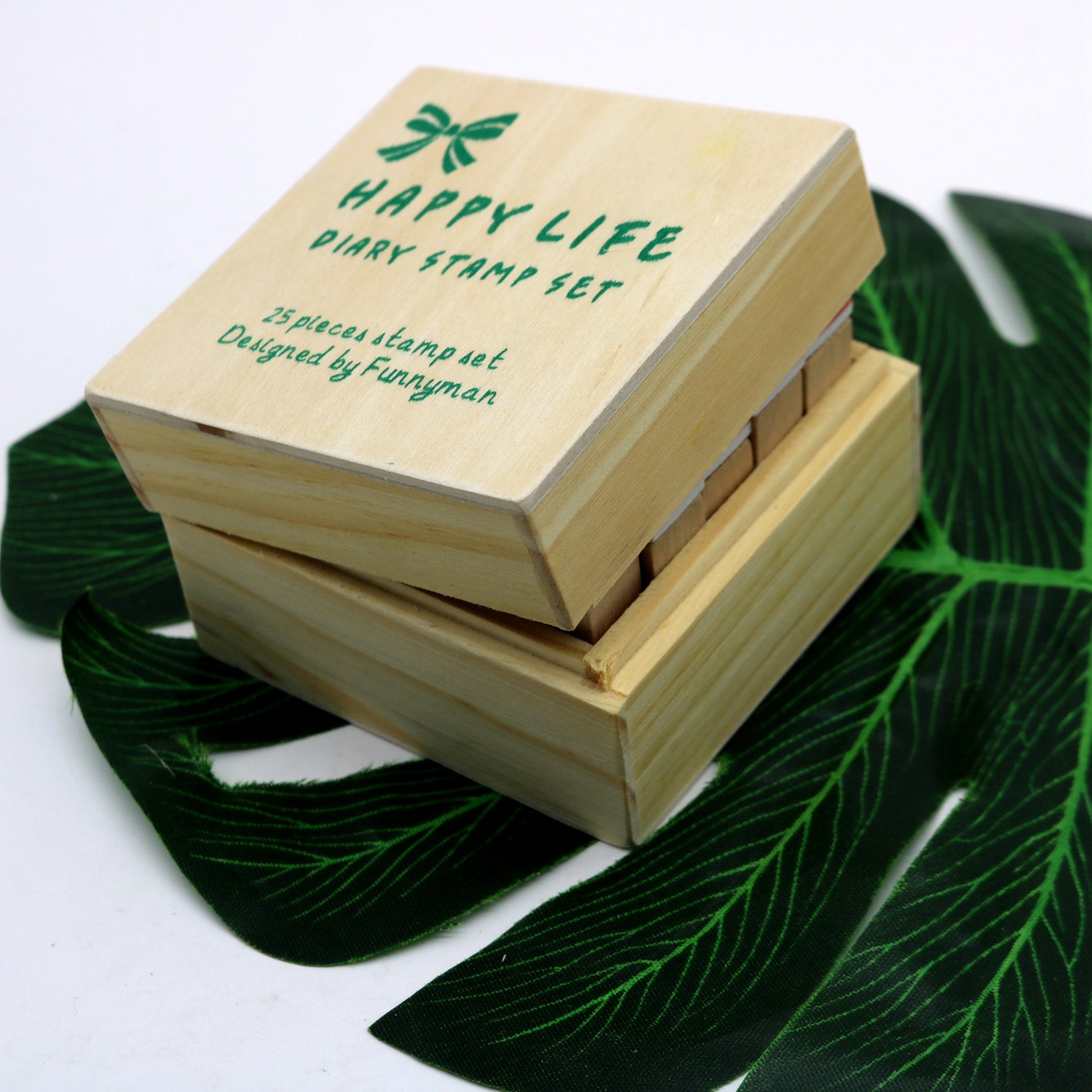 Happy Life Diary Stamp Set With Wooden Box, Planner Rubber Stamps ...