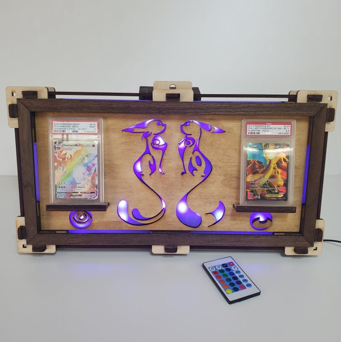 Custom 2 card light up pokemon display wood card pokemon card | Etsy