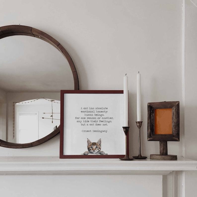 Cat Quote by Ernest Hemingway - Art Print - Hemingway Quote - Cat Lover ...