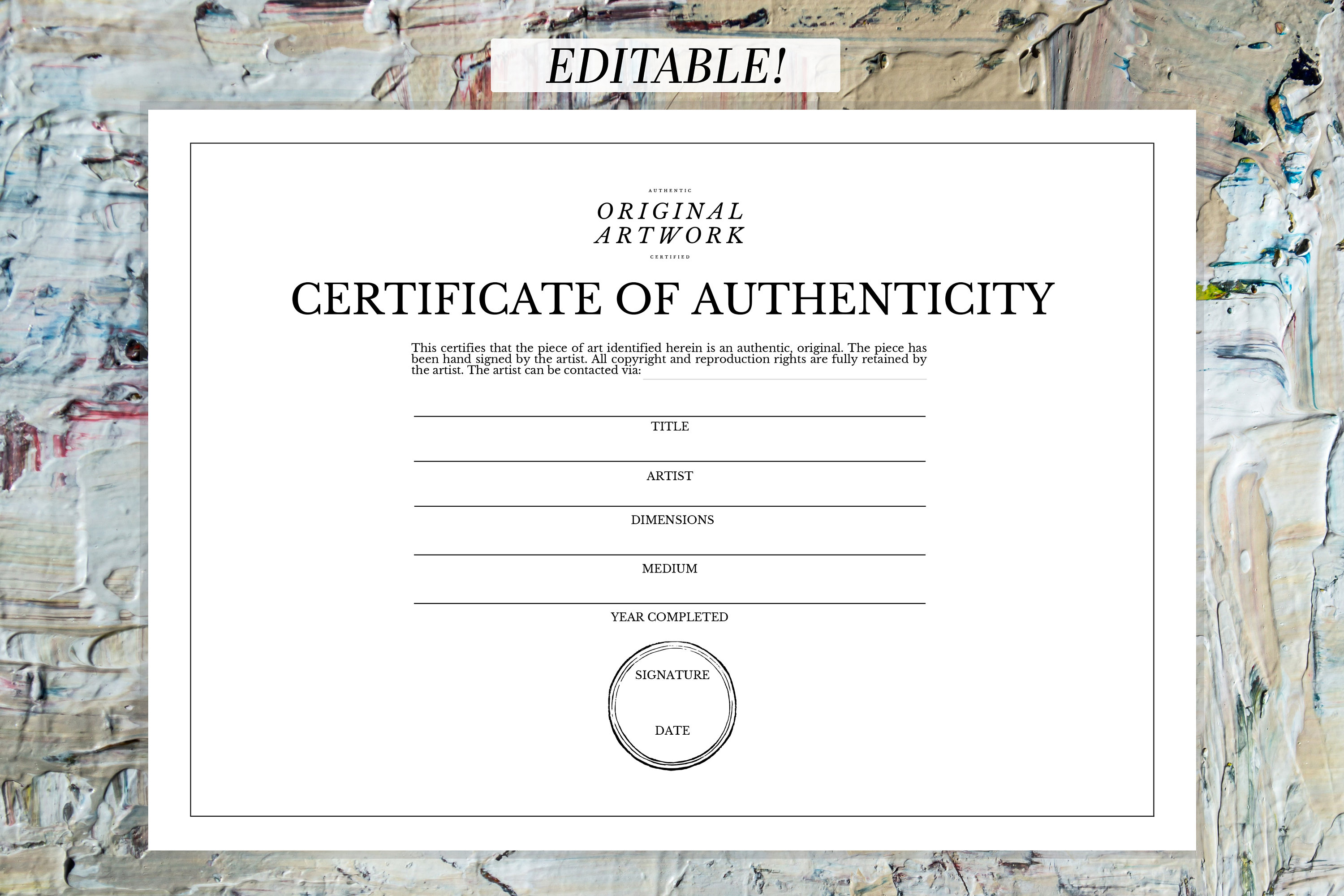 Certificate of Authenticity, Original Art Limited Editions ...