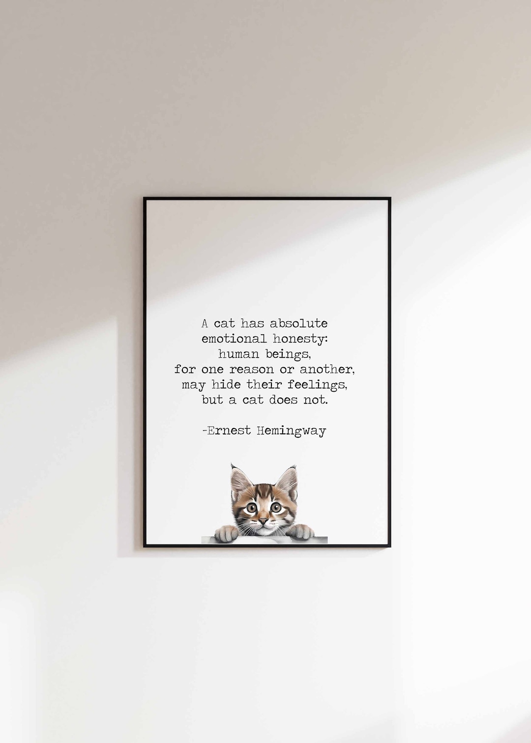 Cat Quote by Ernest Hemingway - Art Print - Hemingway Quote - Cat Lover ...