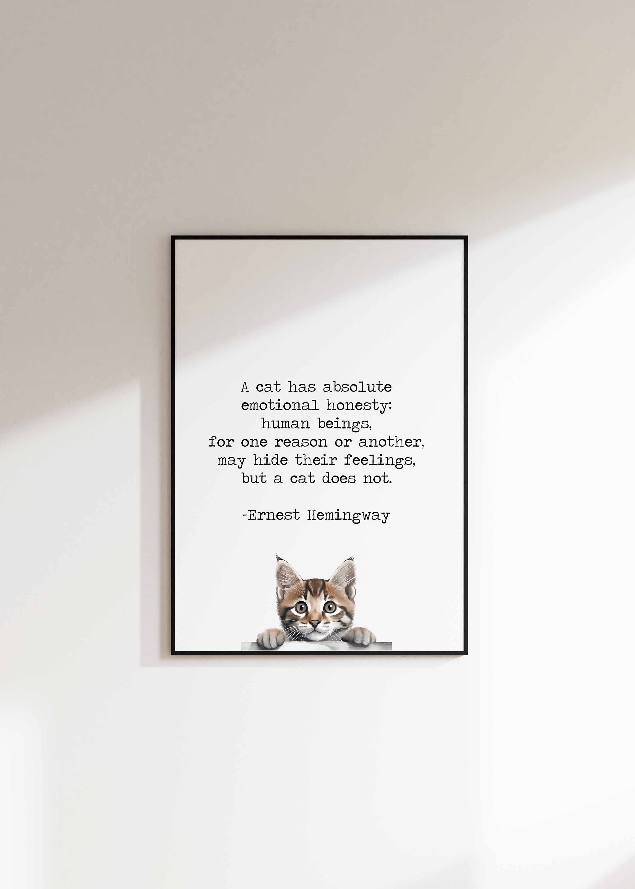 Cat Quote by Ernest Hemingway Art Print Hemingway Quote Cat Lover Gift ...