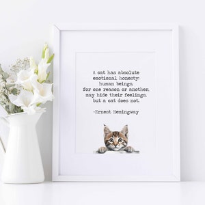 Cat Quote by Ernest Hemingway - Art Print - Hemingway Quote - Cat Lover ...