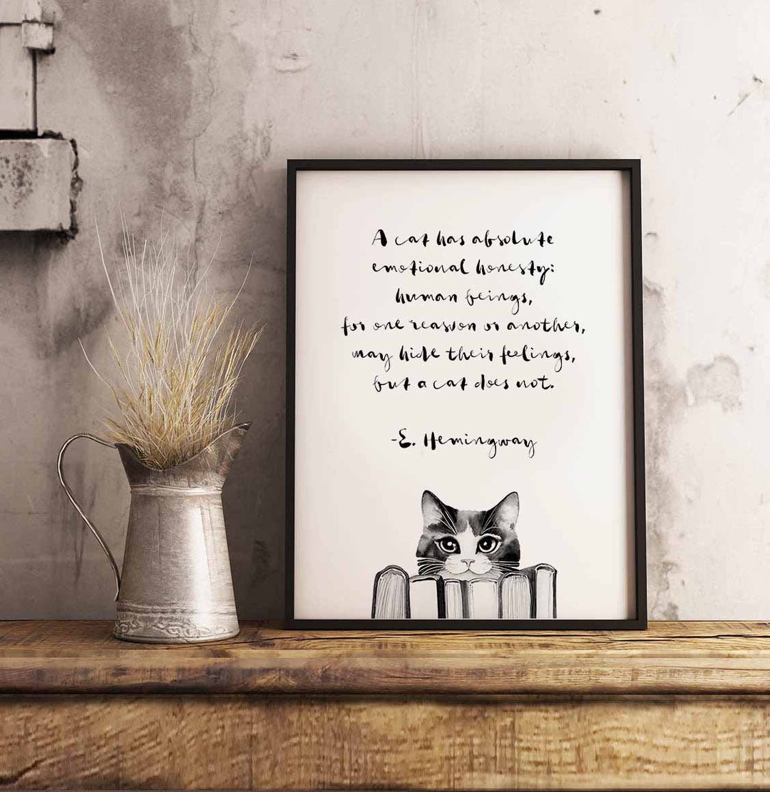 Ernest Hemingway Cat Quote Art Print – Literary Wall Decor - Etsy