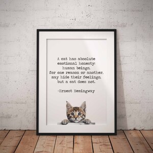 Cat Quote by Ernest Hemingway - Art Print - Hemingway Quote - Cat Lover ...