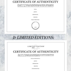 Certificate of Authenticity, Original Art + Limited Editions ...