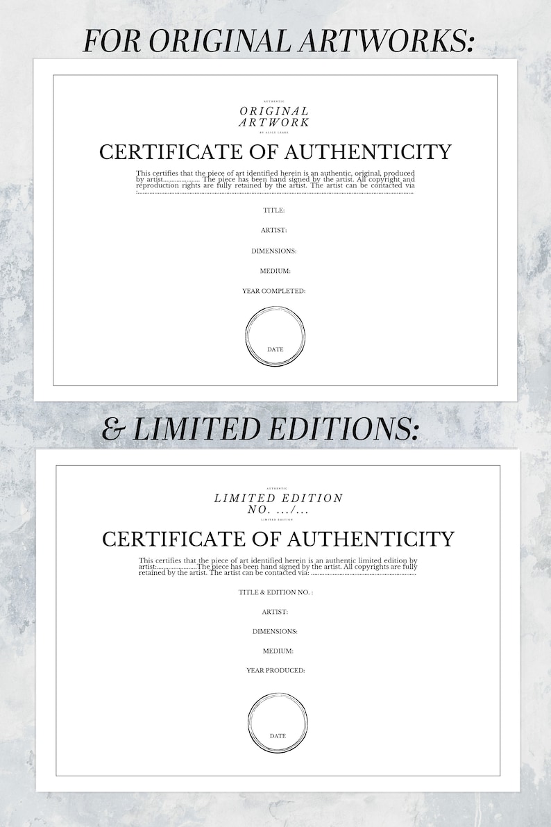 Certificate of Authenticity, Original Art Limited Editions ...