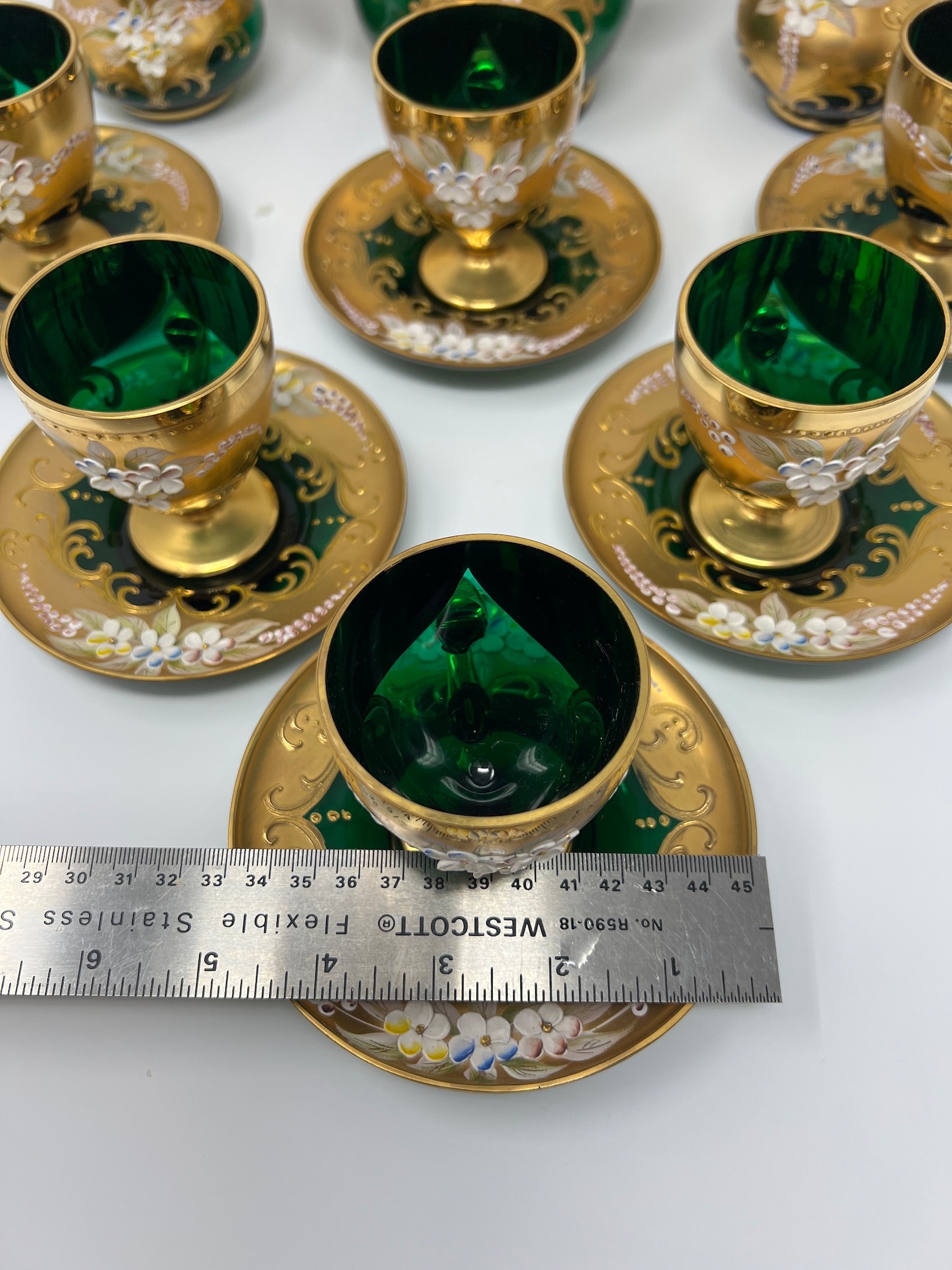 MURANO Glass Tea Coffee Set. 24K Gold. 6 Cups and 6 Plates, Creamer ...