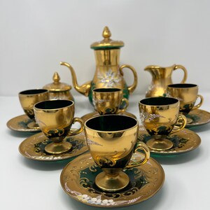 MURANO Glass Tea Coffee Set. 24K Gold. 6 Cups and 6 Plates, Creamer ...
