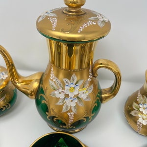 MURANO Glass Tea Coffee Set. 24K Gold. 6 Cups and 6 Plates, Creamer ...