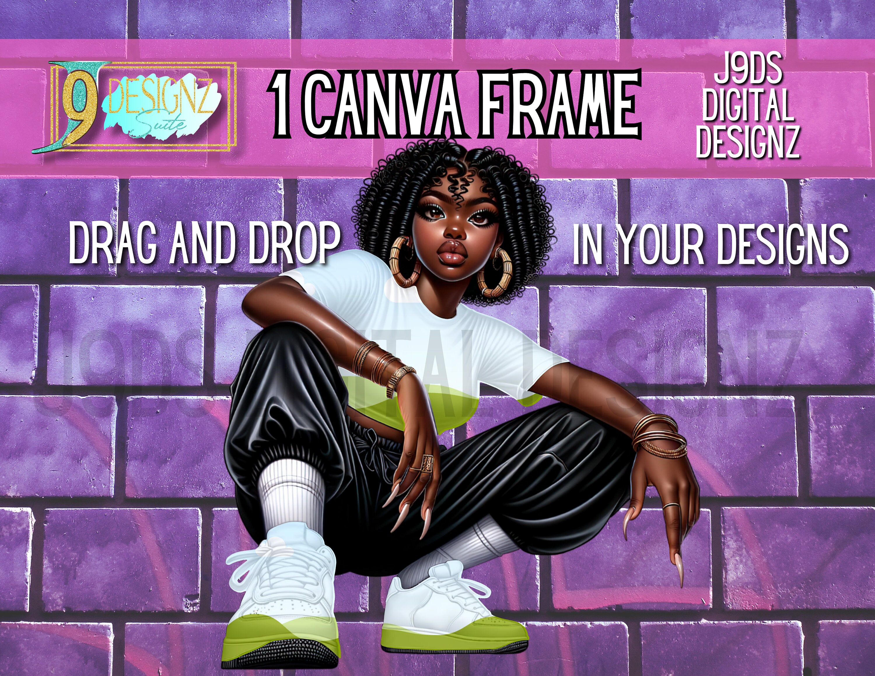 Canva Frames Bundle | African American Woman | Ai Art Drag and Drop for ...