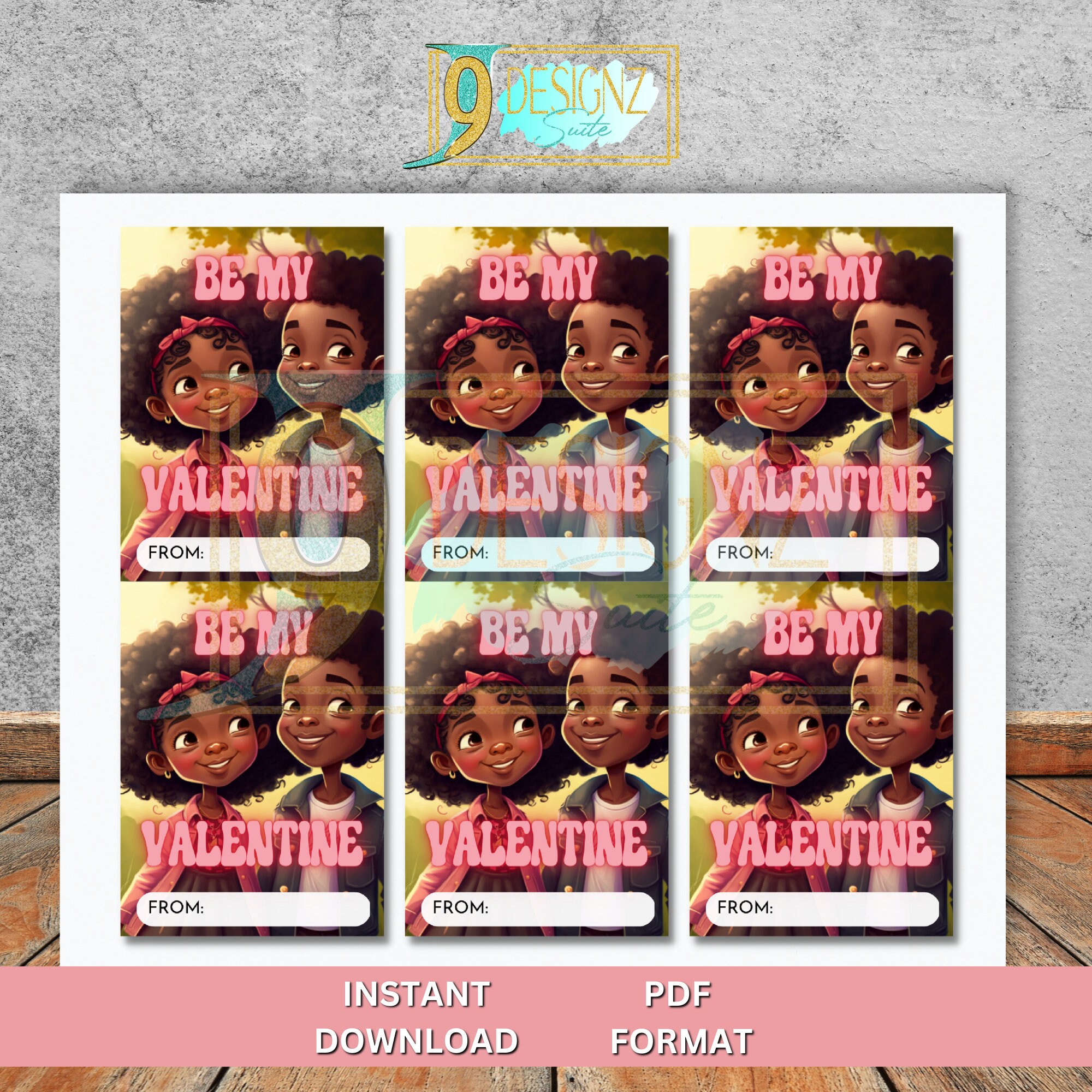 African American Kids Printable Valentine's Day Card | Digital Download ...