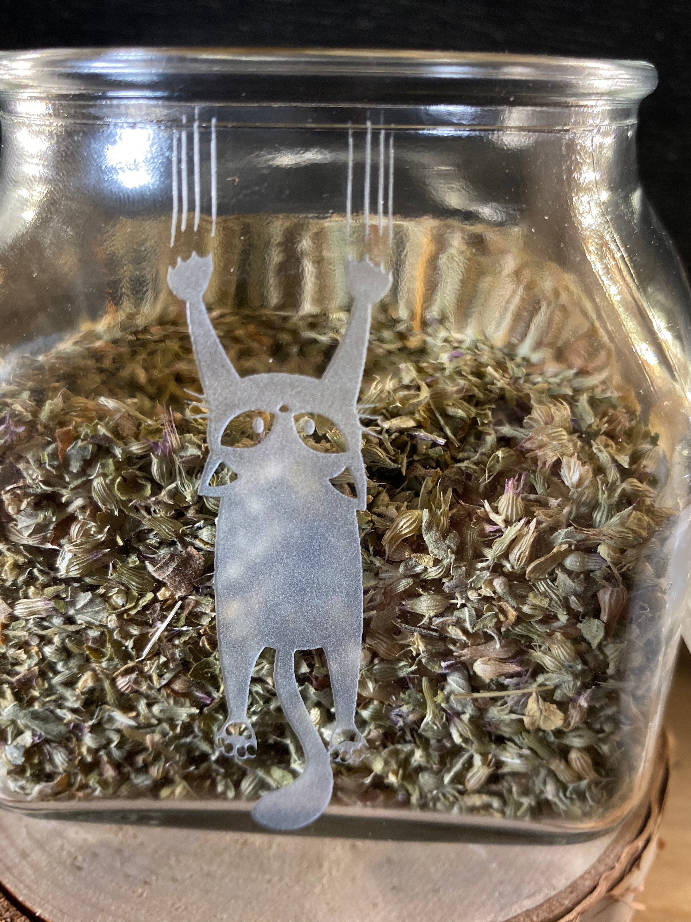 Catnip Jar Glass W Airtight Lid Crazy Cat Scratch Deep Etsy