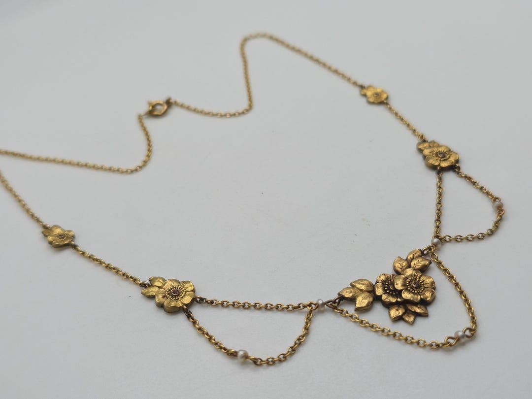 Antique Victorian French Fix Floral Gold Filled & Pearl Lavaliere - Etsy