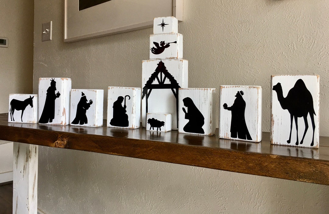 Nativity Scene Wood Block Set: Christmas Decoration - Etsy