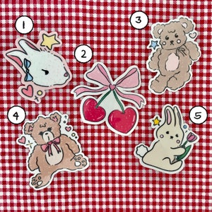 Coquette Vinyl Stickers Teddy Bear, Cherry Hearts, Bunny, Rabbit - Etsy