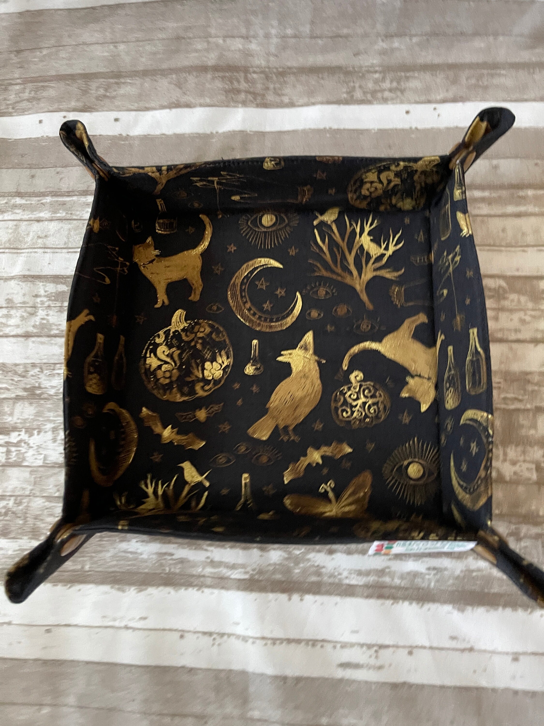 Halloween Stitching Tray, Foldable Fabric Tray, Spooky Gold Print ...