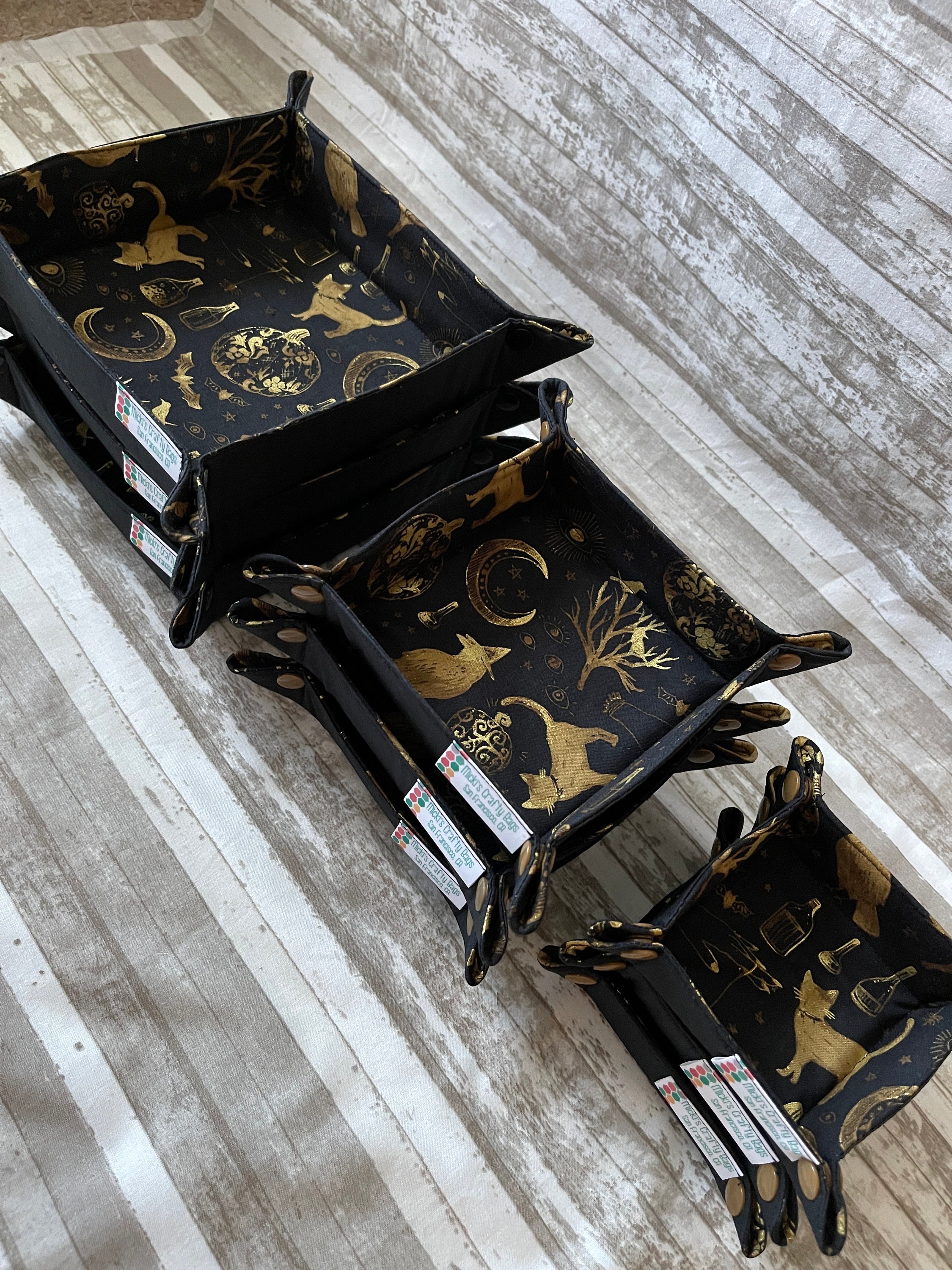 Halloween Stitching Tray, Foldable Fabric Tray, Spooky Gold Print ...