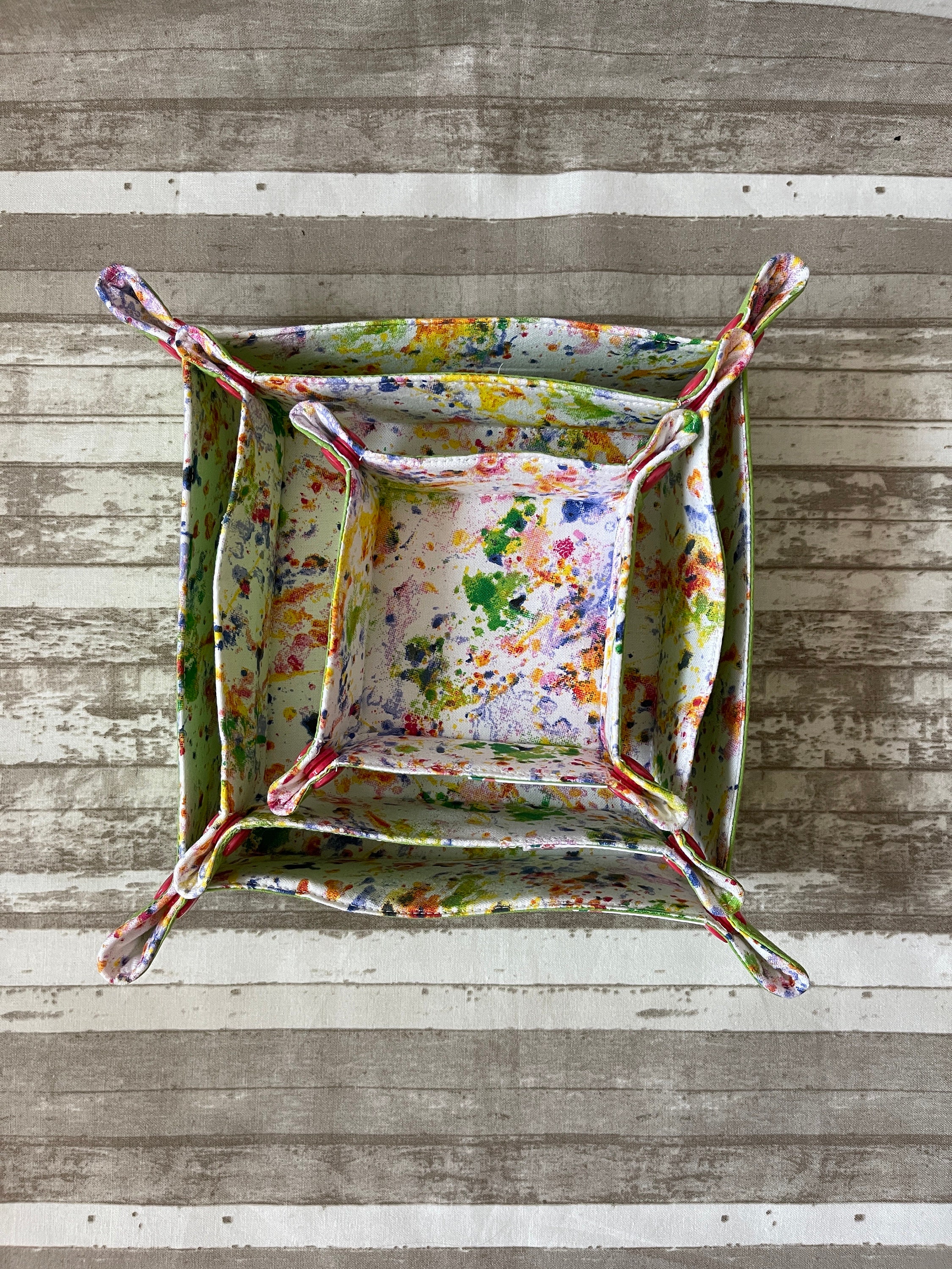 Handmade Fabric Tray, Paint Splotch Print, Dresser Organizer, Stitcher ...