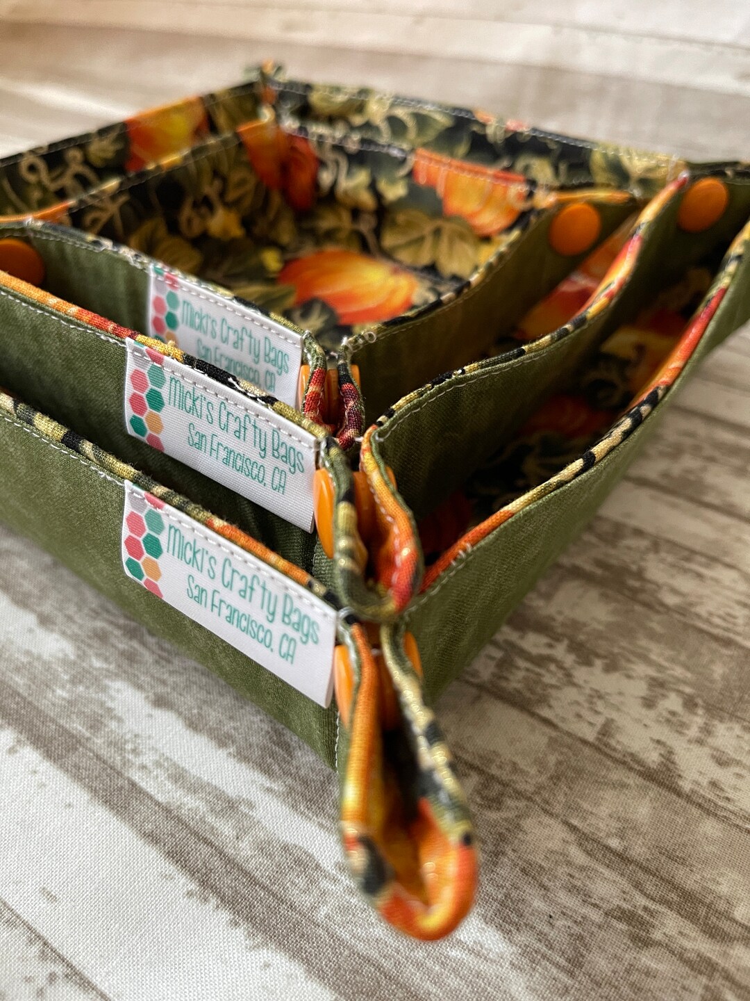 Fold up Fabric Tray, Pumpkin Print, Snap Organizer, Stitcher Gift ...