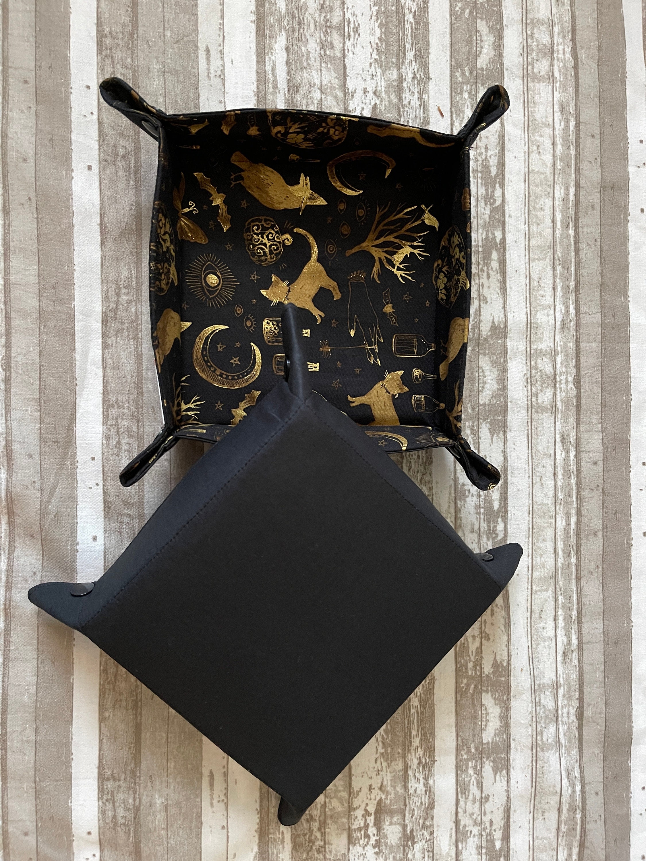 Halloween Stitching Tray, Foldable Fabric Tray, Spooky Gold Print ...