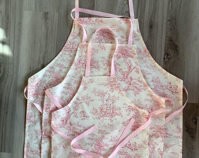 Pink Toile Adult Apron - Vintage-inspired Kitchen Essential, Sizes Child Small, Medium, and ...