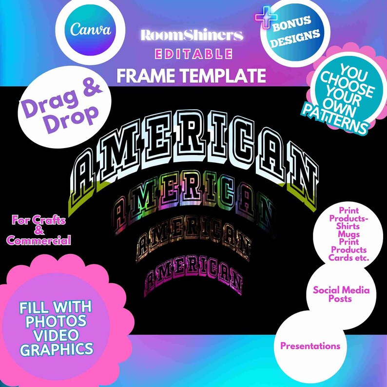 Custom Fillable Canva Frame Template AMERICAN Text Plus Bonus Frames ...
