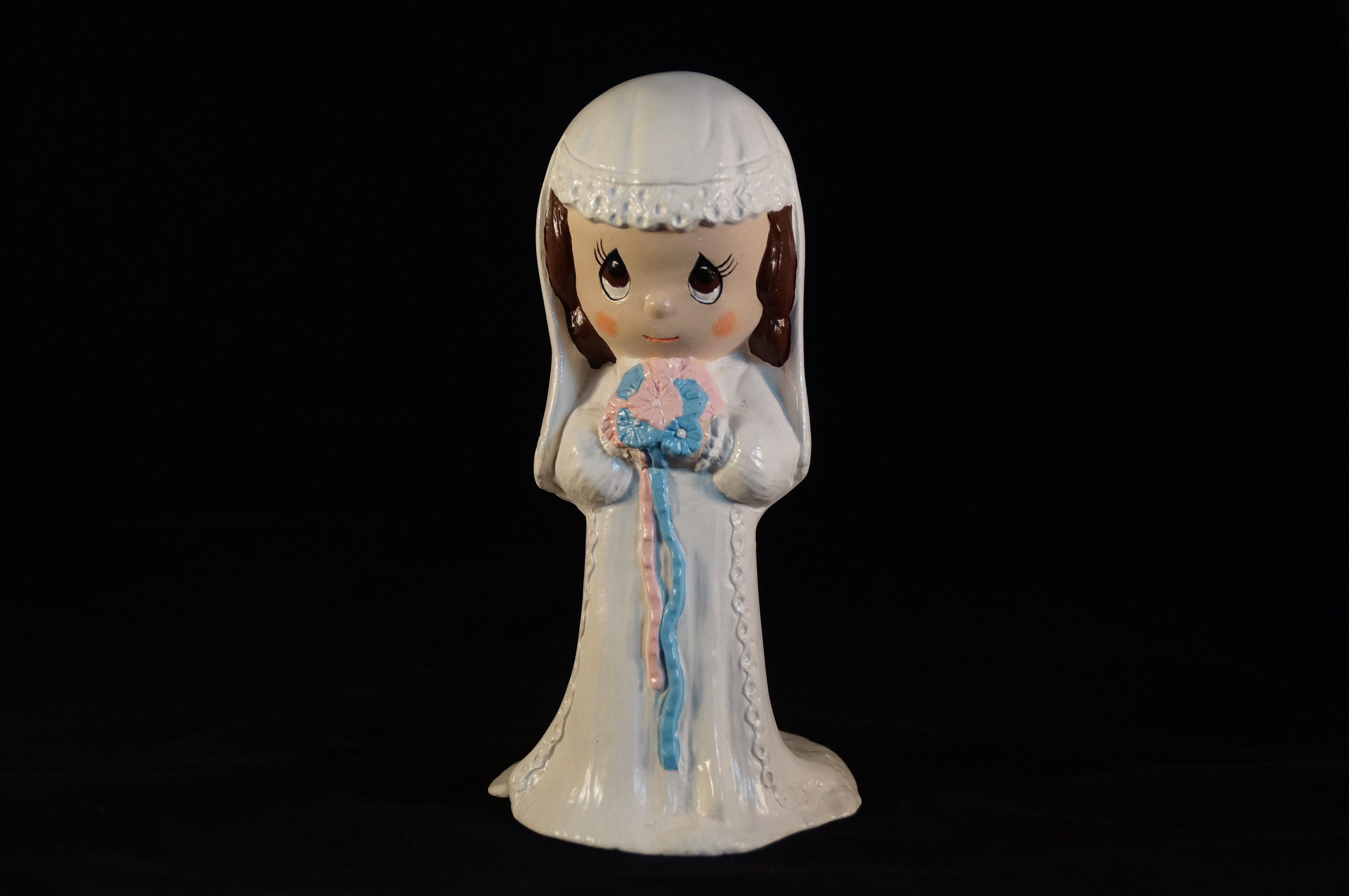 Vintage Adorable Ceramic Blushing Bride Statue With Long White Dress ...
