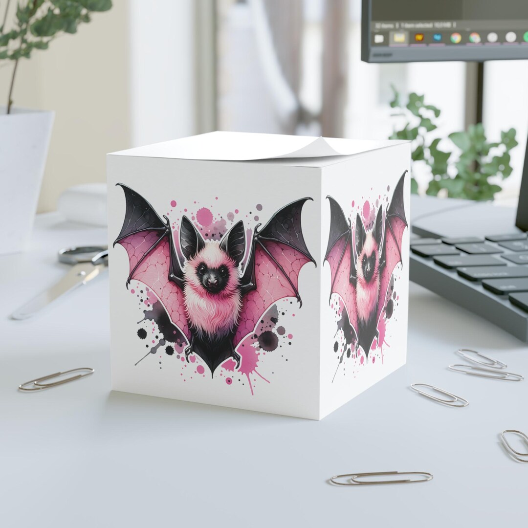Cute Pink Bat, Halloween Desk Decor, Sticky Notes for Her, Pinkoween ...
