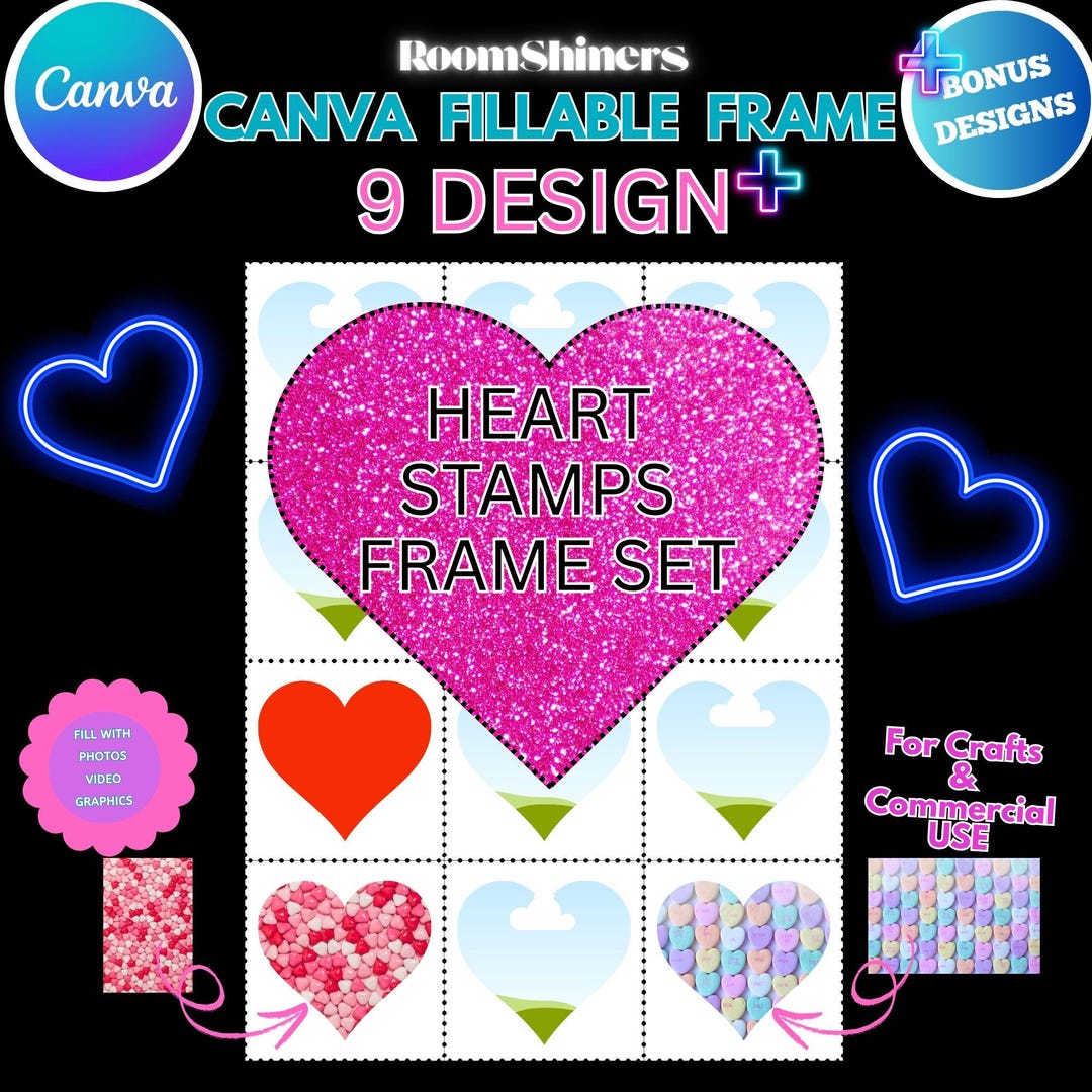 Square Stamps Custom Fillable Canva Frame Set of 10 Plus Bonus Designs ...