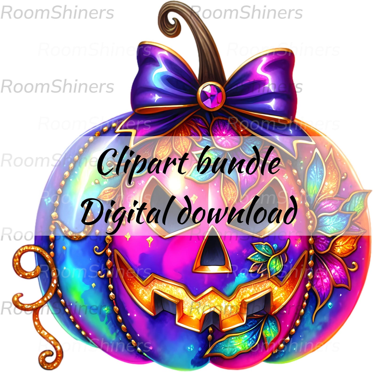 Bright Colorful Halloween Clipart Bundle of 9 PNG, Jack O'lantern ...