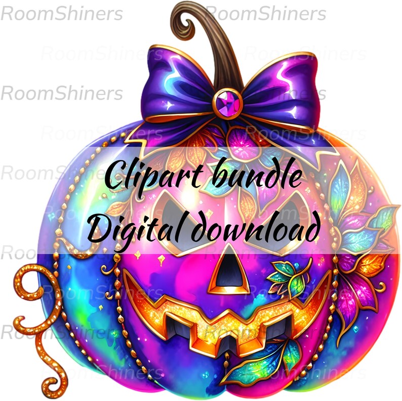 Bright Colorful Halloween Clipart Bundle of 9 PNG, Jack O'lantern ...