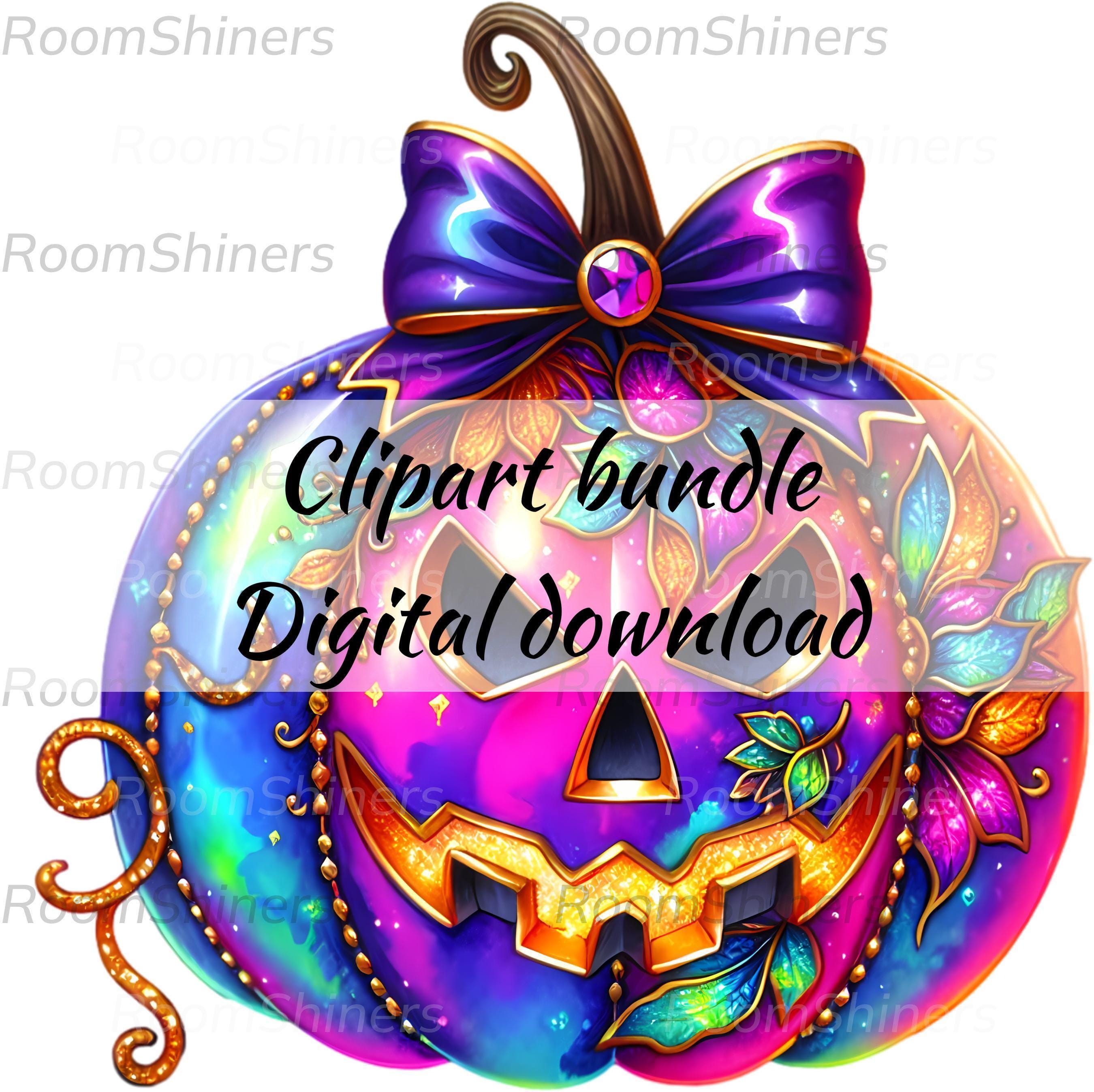 Bright Colorful Halloween Clipart Bundle of 9 PNG, Jack O'lantern ...