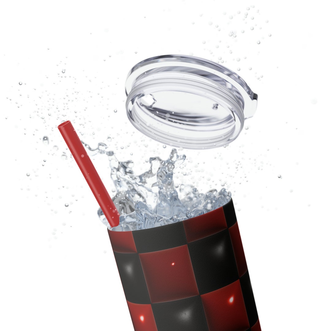 3D Inflated Red and Black Checkerboard Squares Skinny Tumbler With ...