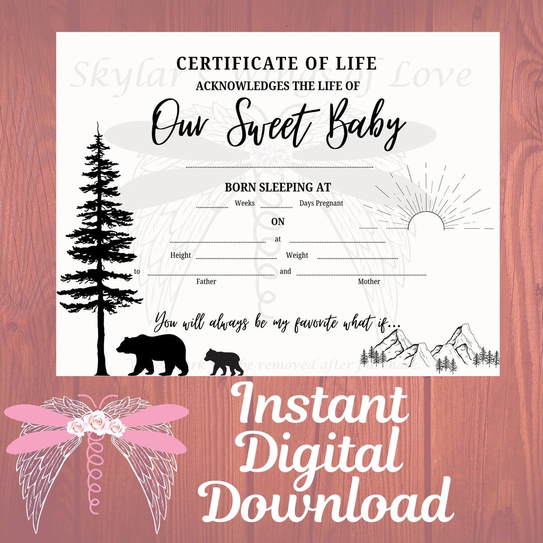 Certificate of Life Black Forest PDF Digital Download Stillbirth Miscarriage - Etsy