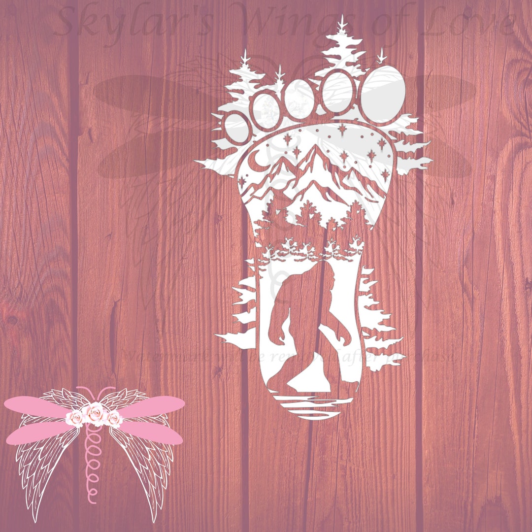 Bigfoot Vinyl Decal - Bigfoot Silhouette Inside of Foot With Mountain ...