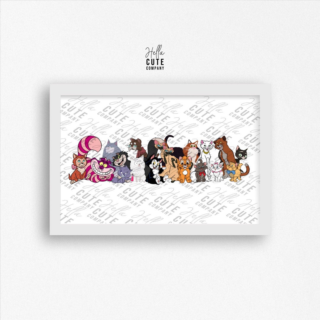 Disney Cats Art Print, Cats of Disney Wall Art, Disney Cats Wall Art ...