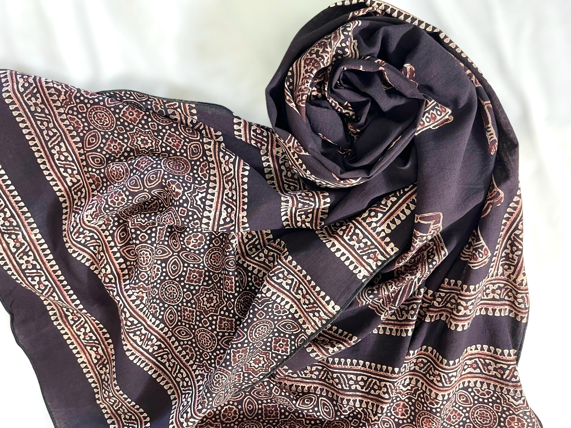 Sindhi Ajrak Scarf Resist Dyed Gujarati Dupatta, Eco Friendly Indian ...