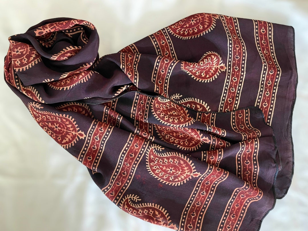 Eco-friendly Scarf Women Handmade Wrap Gifts, Hand Block Printing Silk ...
