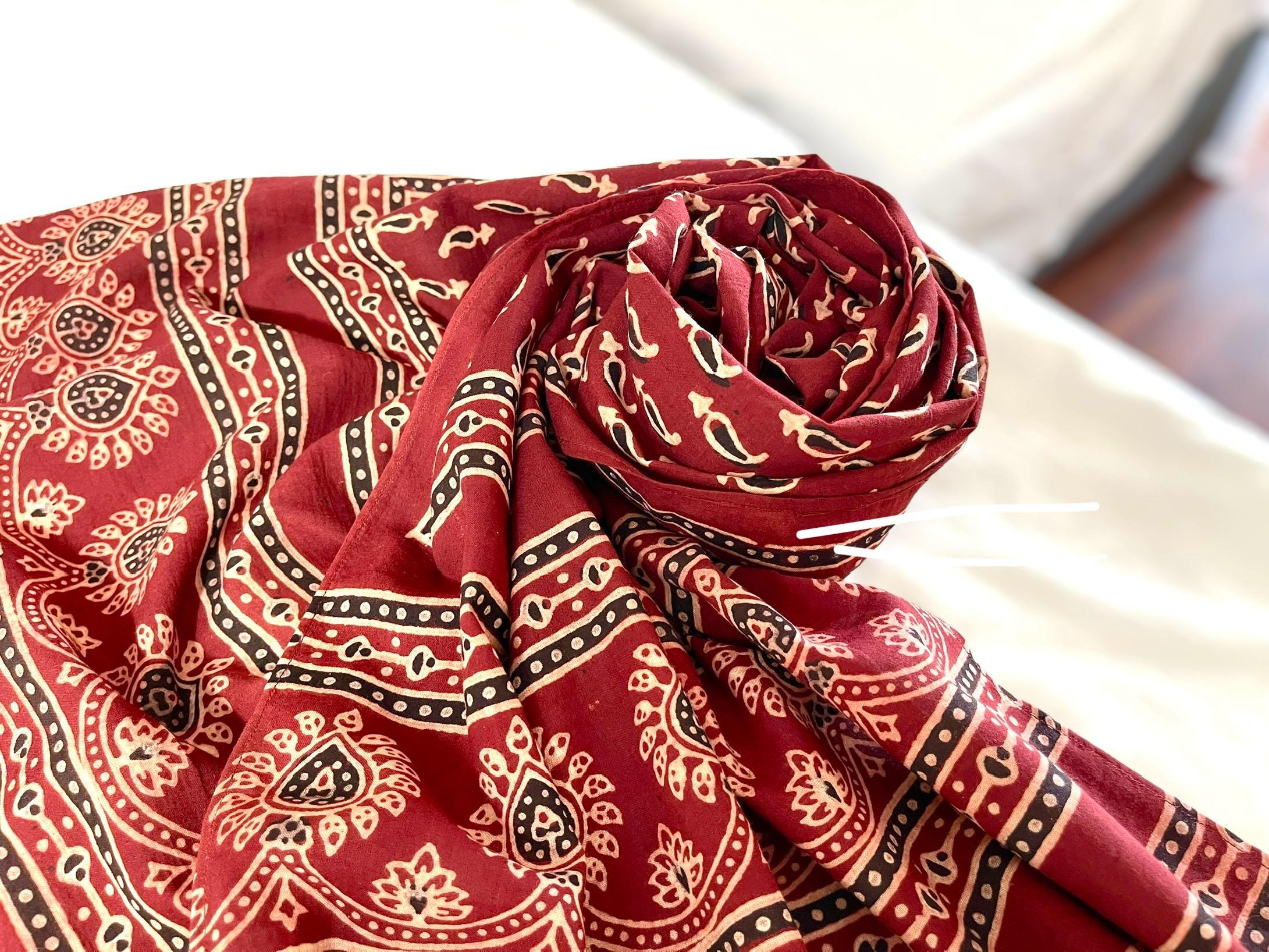 Handmade Sindhi Ajrak Artisan Scarf, Ethnic Plant Dyed Cotton Indian ...