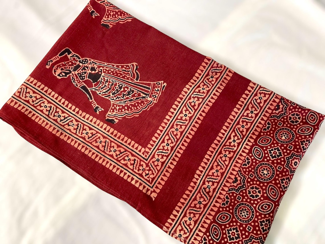 Gujarati Dupatta Eco Friendly Sindhi Ajrak Scarf, Resist Dyed Indian ...