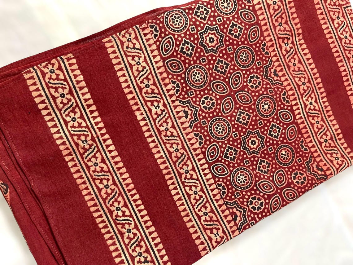 Gujarati Dupatta Eco Friendly Sindhi Ajrak Scarf, Resist Dyed Indian ...