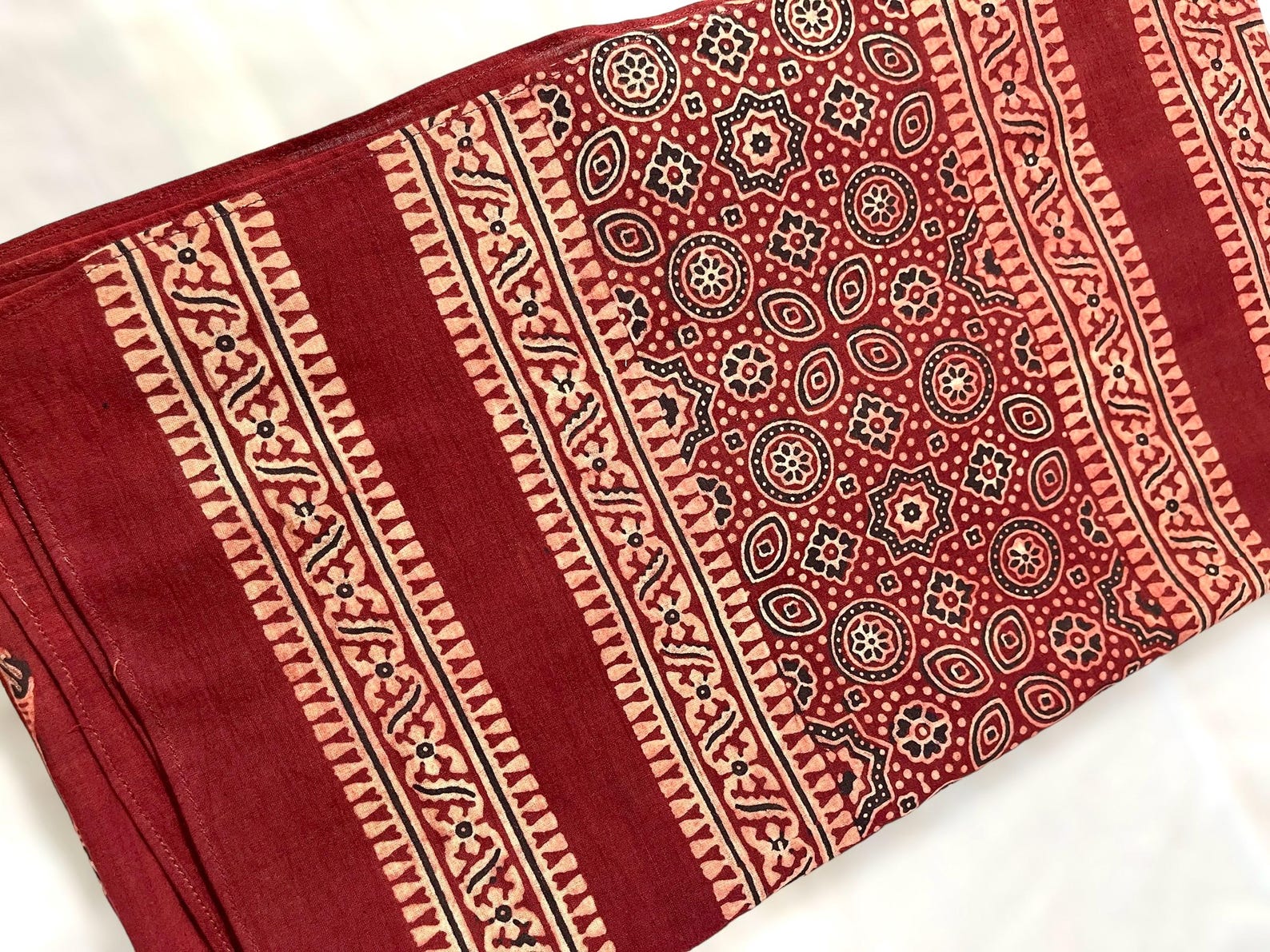Gujarati Dupatta Eco Friendly Sindhi Ajrak Scarf, Resist Dyed Indian ...