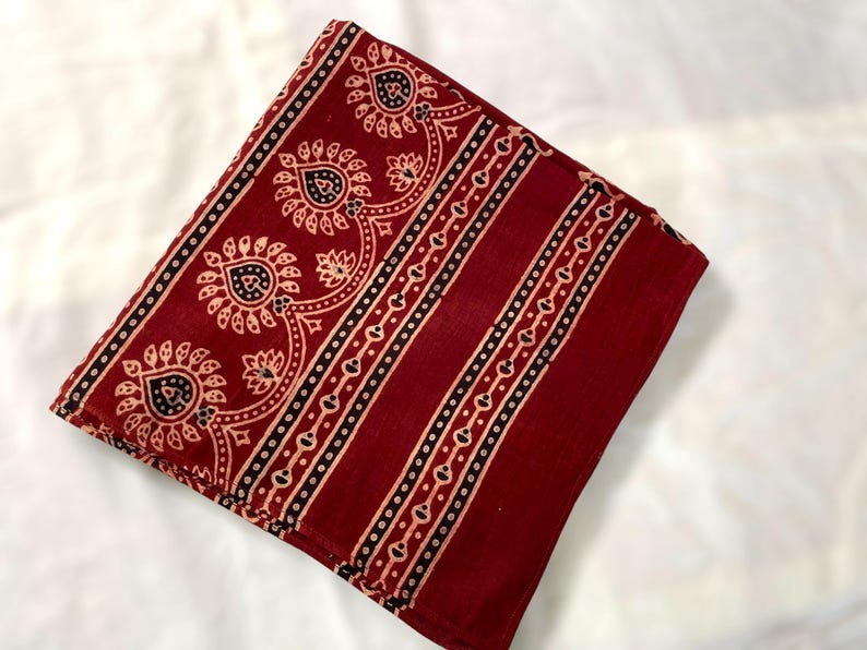 Handmade Sindhi Ajrak Artisan Scarf, Ethnic Plant Dyed Cotton Indian ...